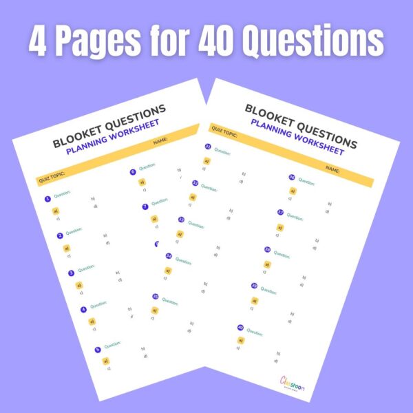 Blooket Questions - Planning Worksheet (FREE) - Classroom Review Games