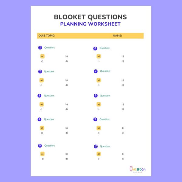 Blooket Questions - Planning Worksheet (FREE) - Classroom Review Games